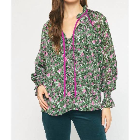 entro | Tops | New Entro Floral Button Up Blouse In Orchid Forest ...